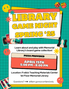TONIGHT: Library Game Night (4/15/25) – Memorial Library